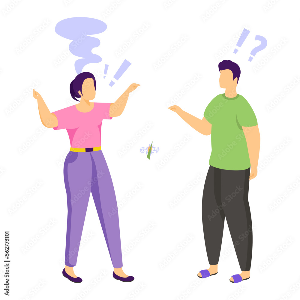 Angry Husband and Wife Shouting concept, Bickering Man and Woman vector ...