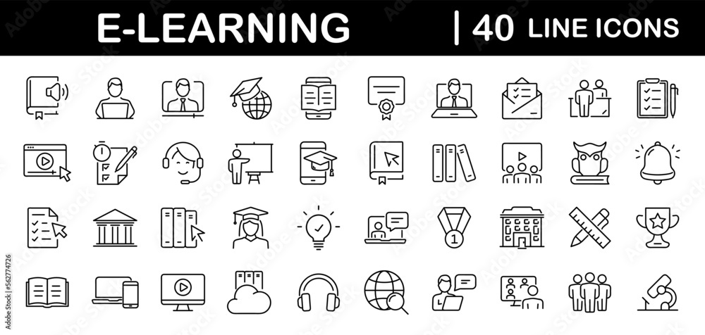 E-learning set of web icons in line style. Online education icons for ...