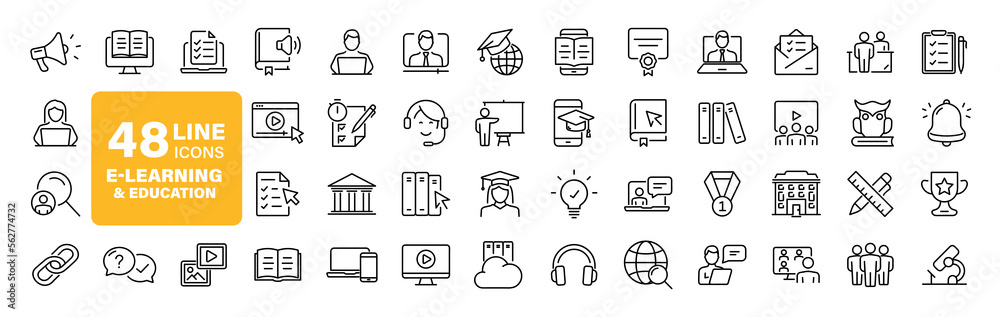 E-learning set of web icons in line style. Online education icons for ...