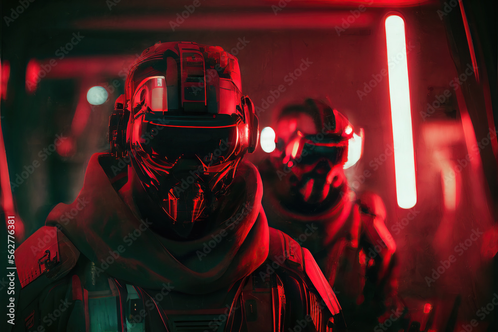 Illustration of Futuristic cyberpunk soldiers men in protective suits ...