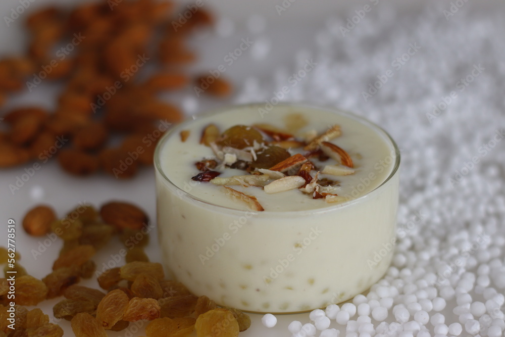 Sabudana kheer. A creamy thick Indian pudding made with tapioca pearls ...