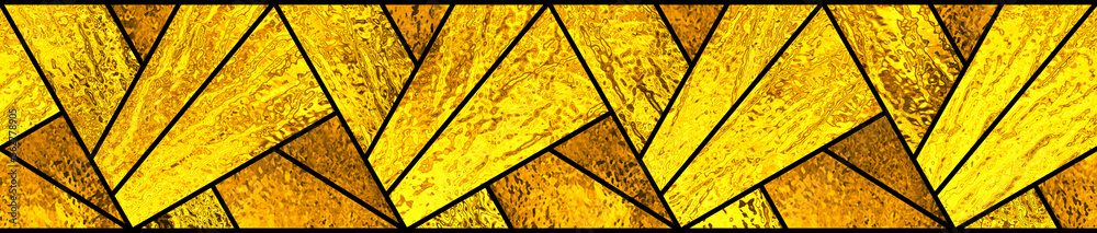 Gold stained glass window. Geometric stained-glass background. Art Deco ...