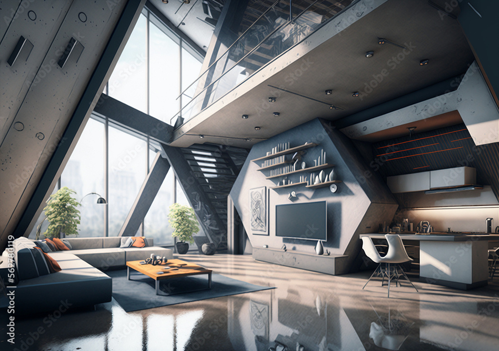 Generative AI luxurious interior design of open space living room ...