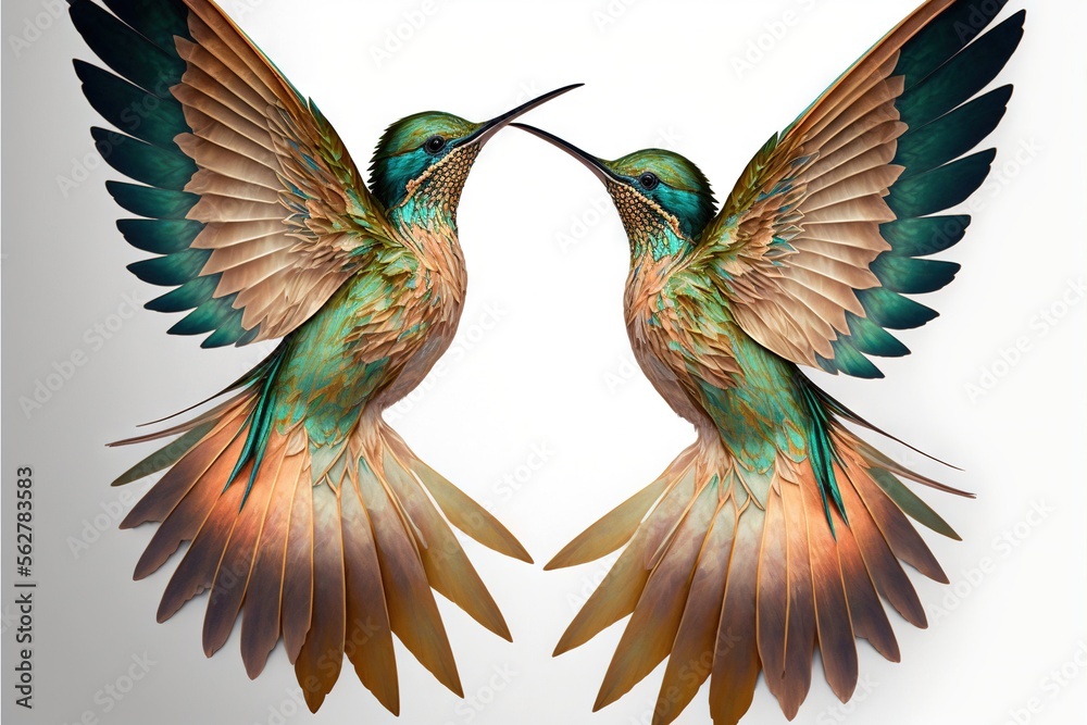 two birds with wings spread open and one bird with its beak open and ...