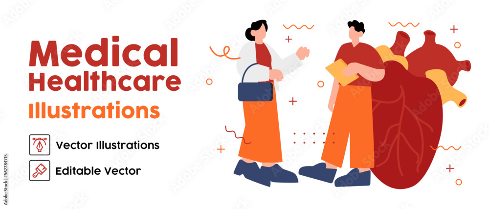 Human Heart. Cardiology concept. Doctors. Cardiology diagnostics. flat ...