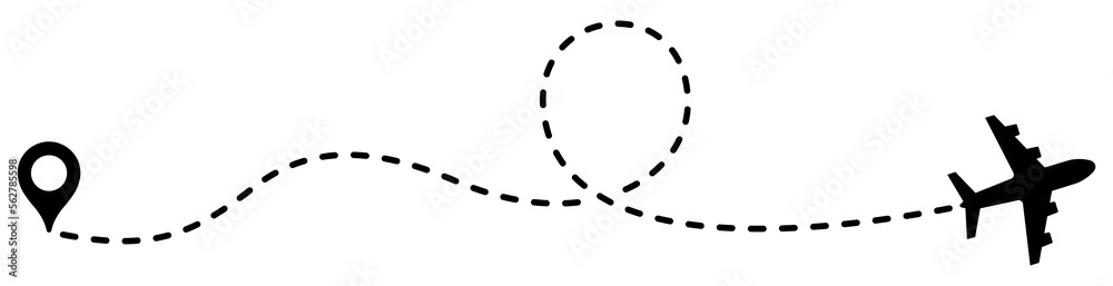 Airplane track with dashed line icon, Trajectory Airplane transparent ...