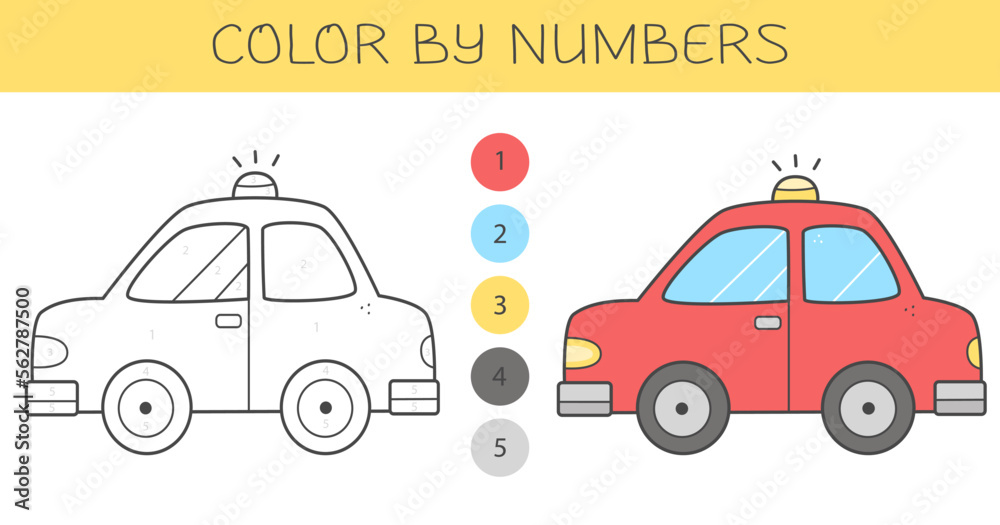 Color by numbers coloring book for kids with a car. Coloring page with ...