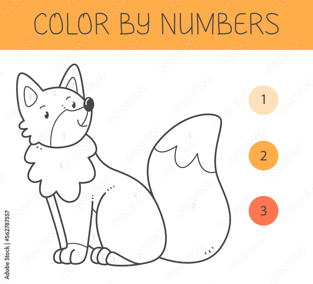 Color by numbers coloring book for kids with a fox. Coloring page with ...