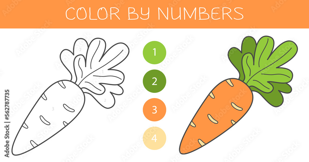 Color by numbers coloring book for kids with a carrot. Coloring page ...