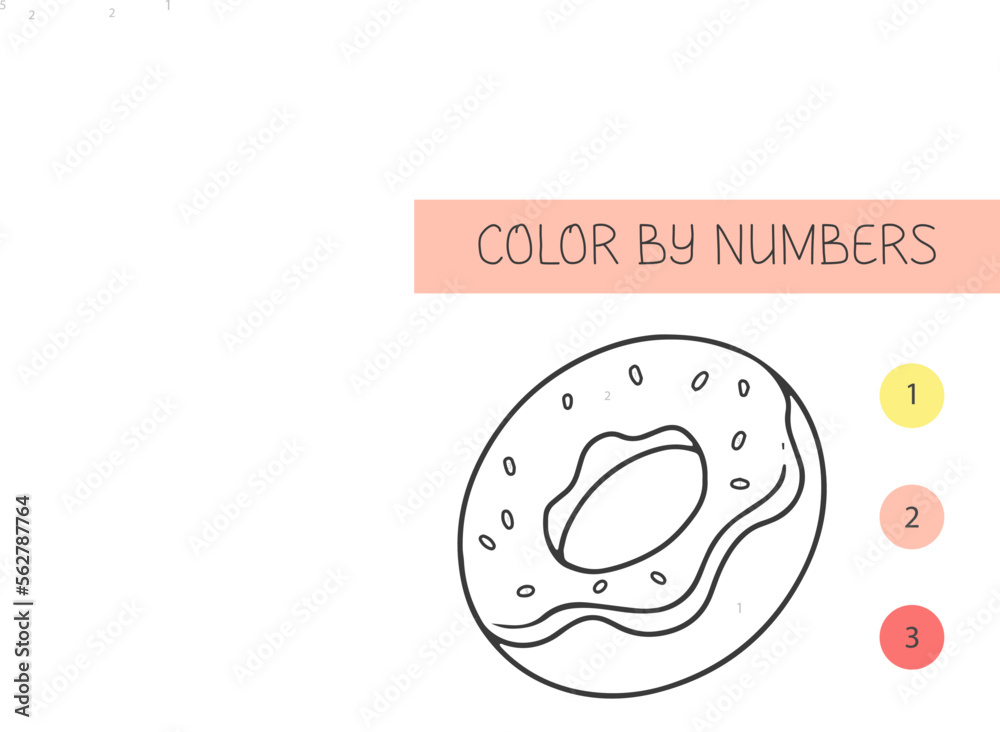 Color by numbers coloring book for kids with a donut. Coloring page ...