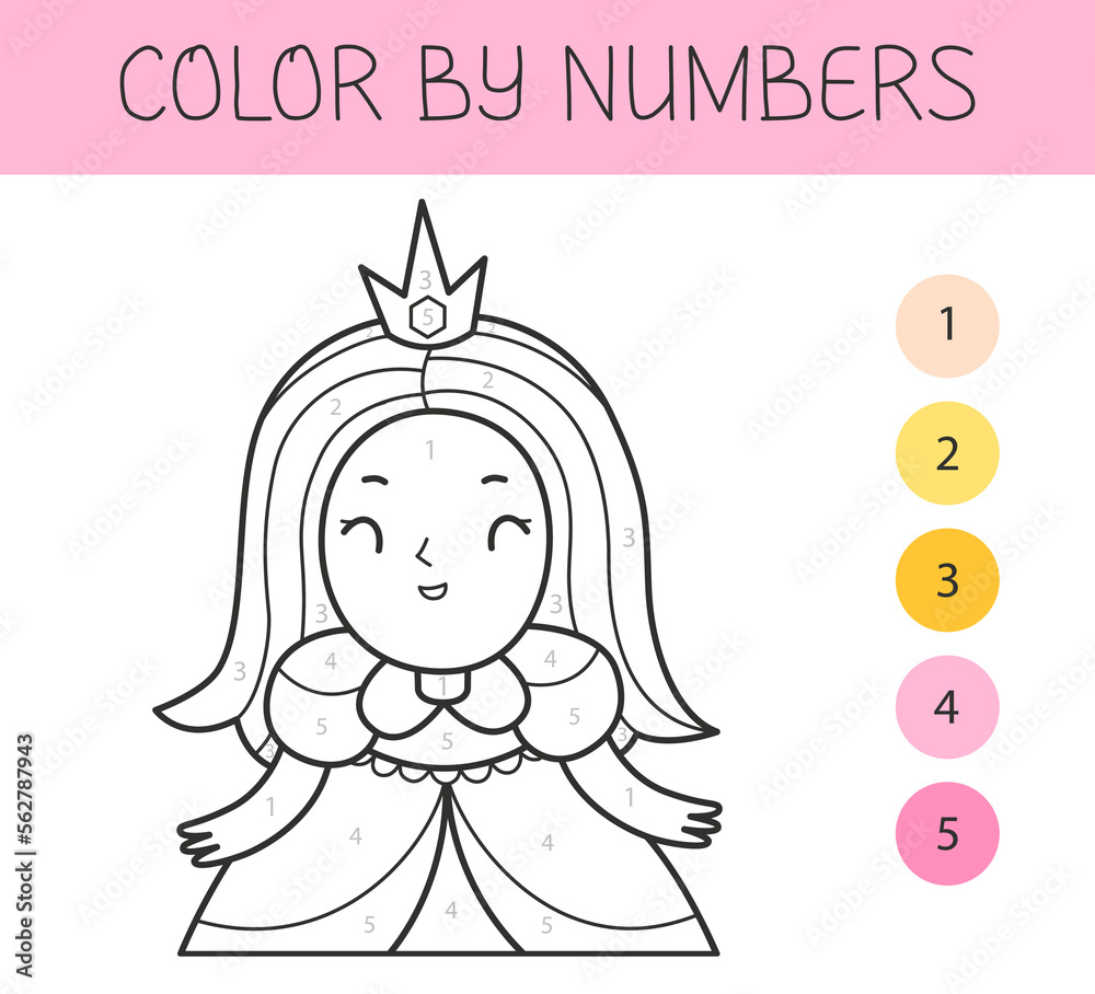 Color by numbers coloring book for kids with a princess. Coloring page ...