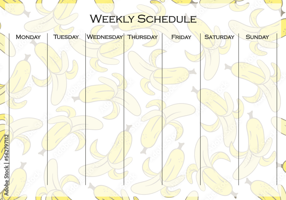 Weekly schedule page on pastel banana background. Event planner ...