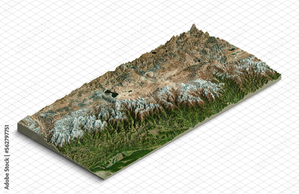 3d model of the Everest mountain, Nepal. Isometric map virtual terrain ...