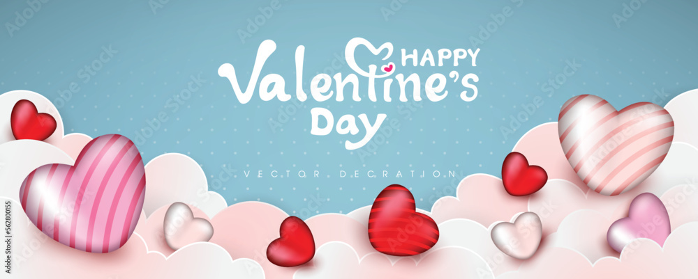 Horizontal banner with pink sky and paper cut clouds. Place for text ...