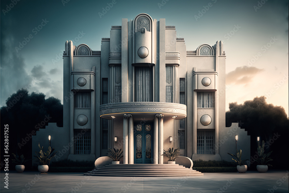 Architectural photography art deco mansion Stock Illustration | Adobe Stock
