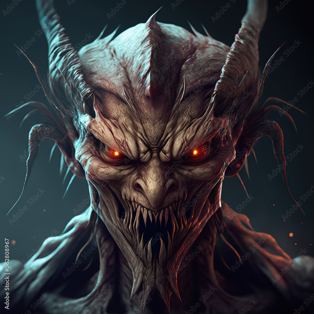 terrible demonic alien monster, sci-fi horror movie character ...