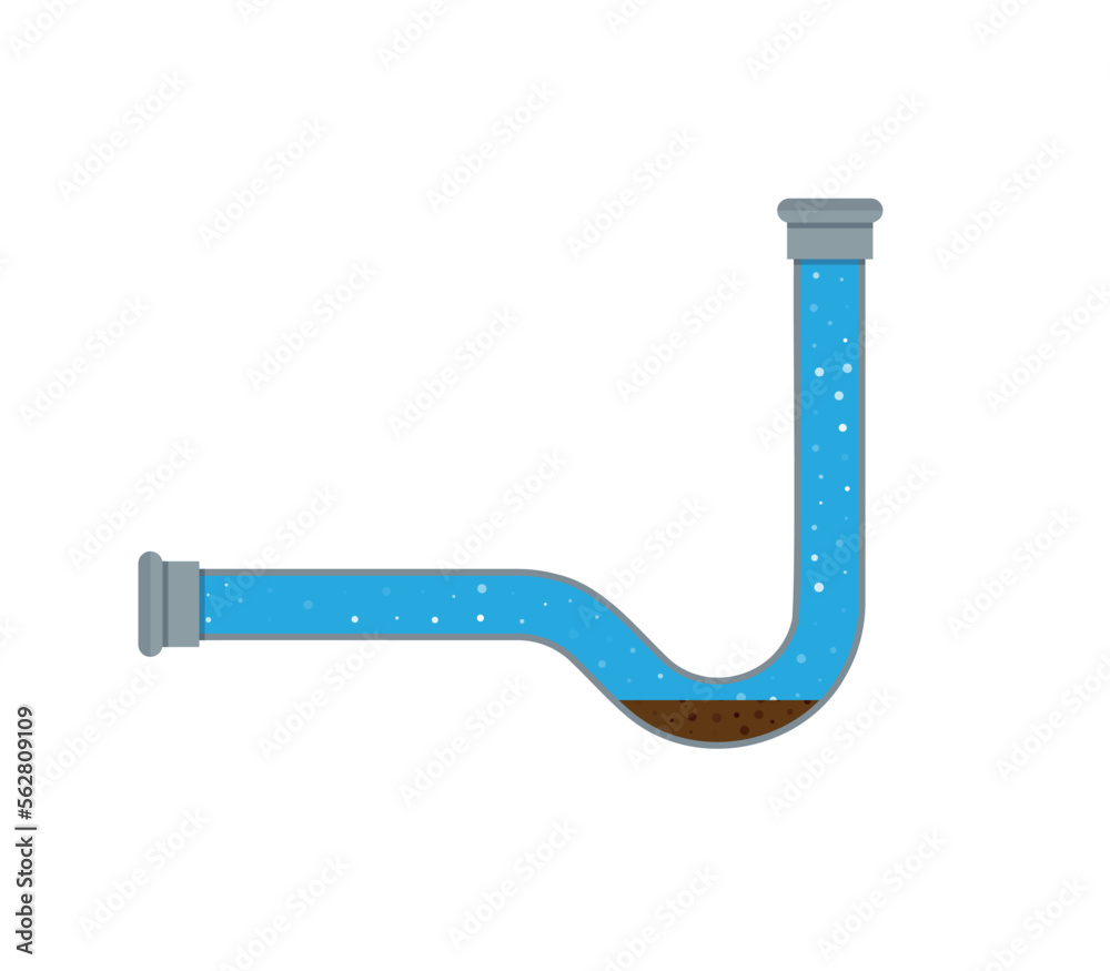 A vector stock illustration with clogged pipe and trash inside isolated ...