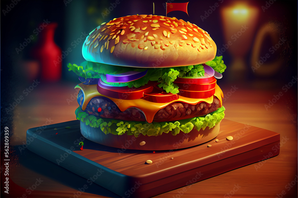 beautiful illustration of a colorful hamburger in cartoon style Stock ...