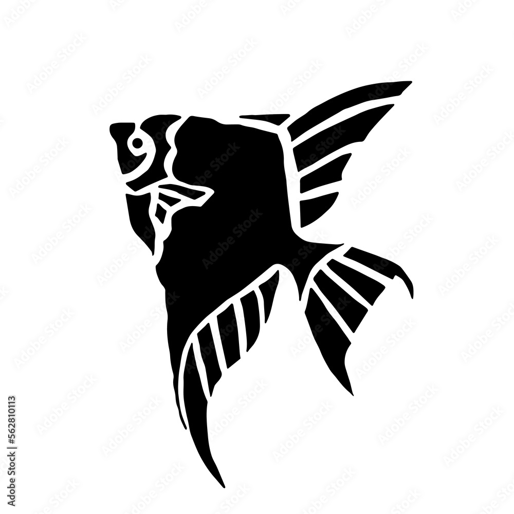 Fish silhouette. Black color outline isolated on white background. Cute ...