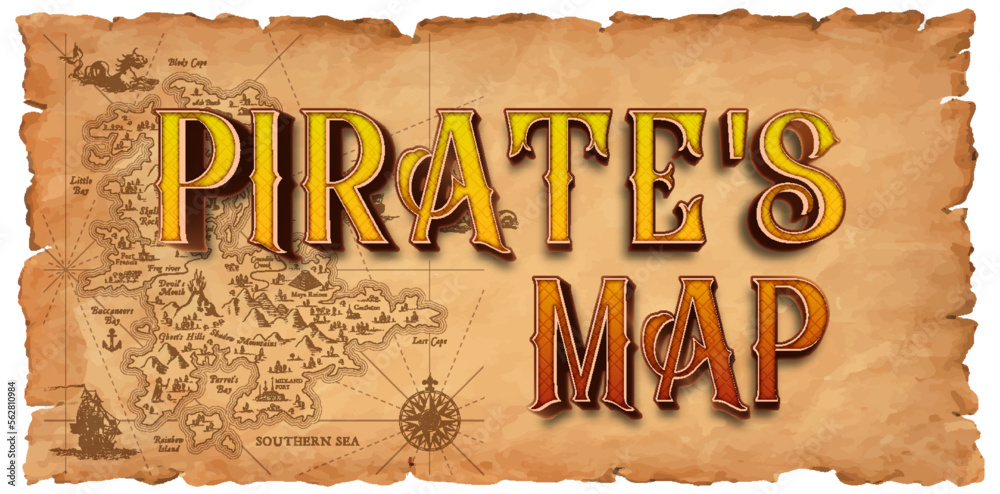 Captain pirates map text effect, editable ship and adventure text style ...