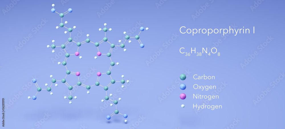 coproporphyrin i molecule, molecular structures, c36h38n4o8 3d model ...