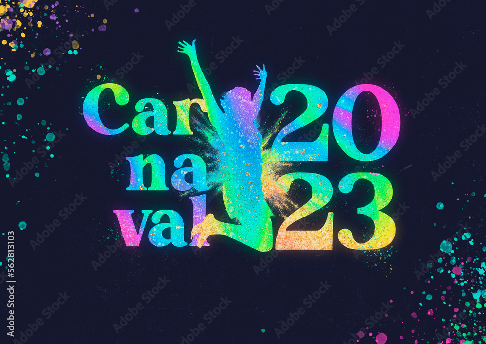 Carnaval 2023 Splash Logo Texto Glitter Silhueta Colorido Arco-íris ...