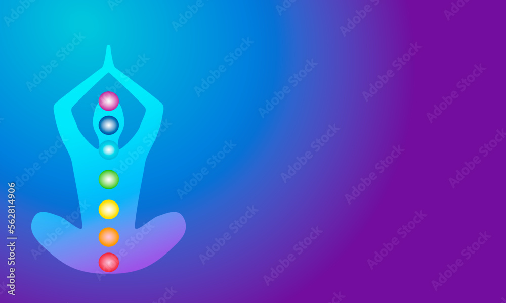 Human silhouette in yoga pose with chakras. Yoga illustration. Colorful ...