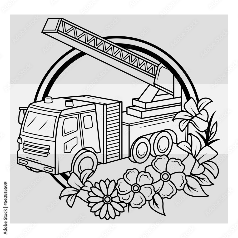 Floral Fire Truck SVG, Fire Truck, Fire Engine, Floral, Fire Truck ...