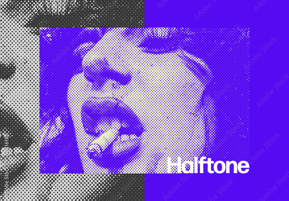 Modelo de Old Halftone Photo Effect Mockup do Stock | Adobe Stock