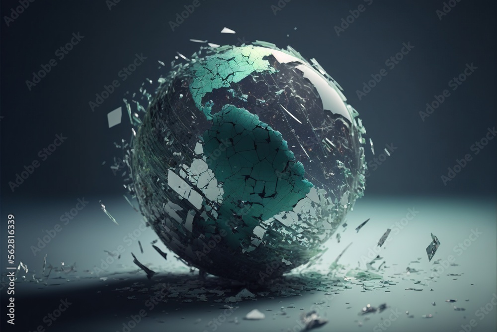 Broken Glass Globe Concept Art. Generative AI. Stock Illustration ...