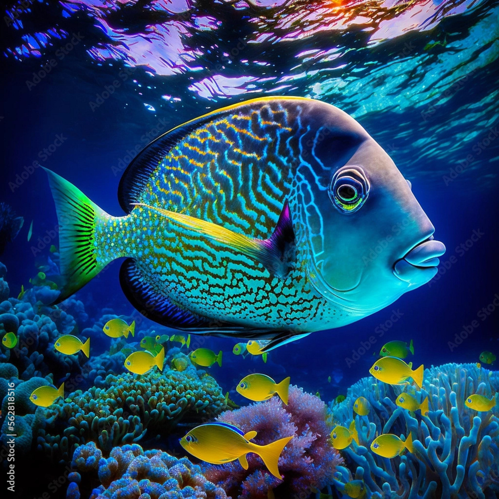 fish in ocean created with Generative AI technology Stock Illustration ...