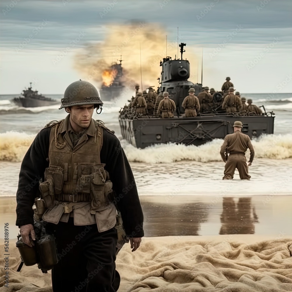 Marine invasion on the beach. Action scene created with Generative AI ...