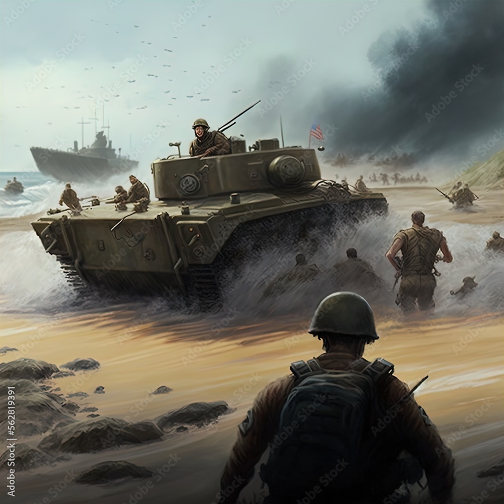 Marine invasion on the beach. Action scene created with Generative AI ...