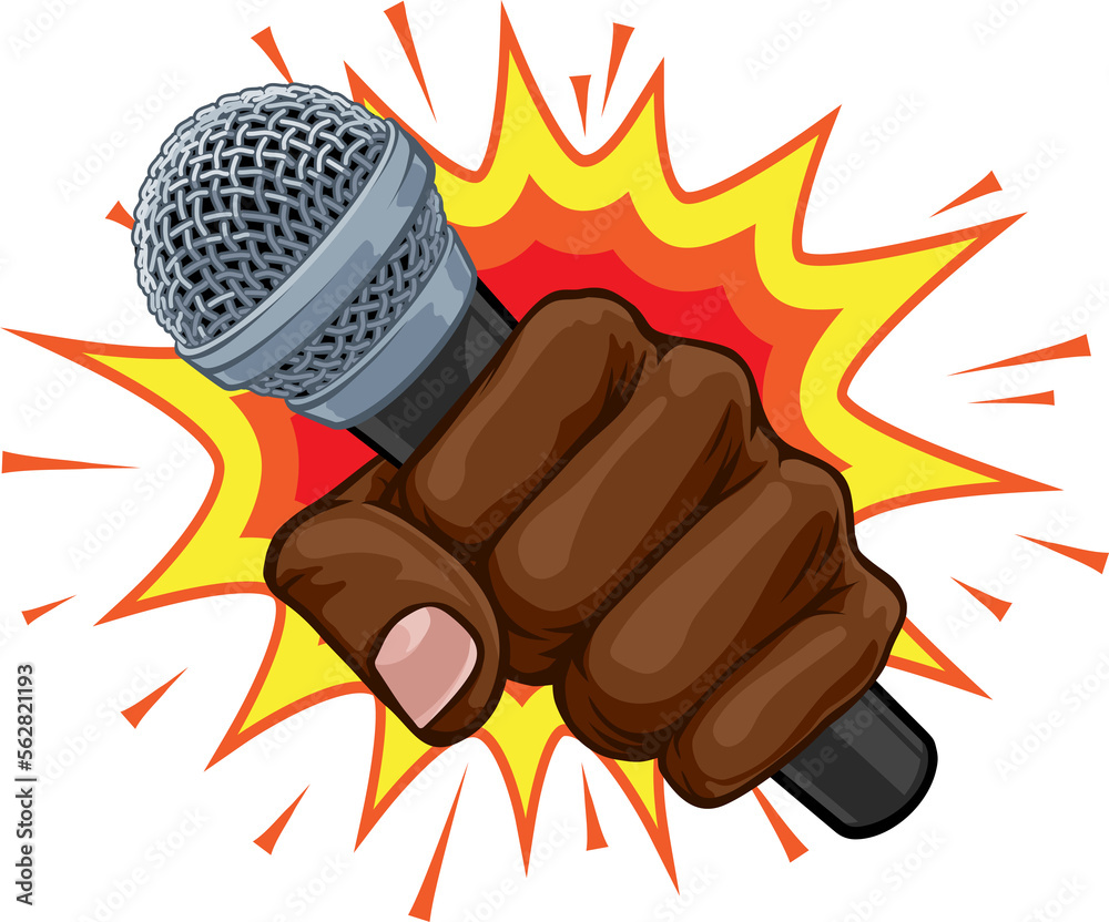 Microphone Fist Hand Explosion Pop Art Cartoon Stock Illustration ...