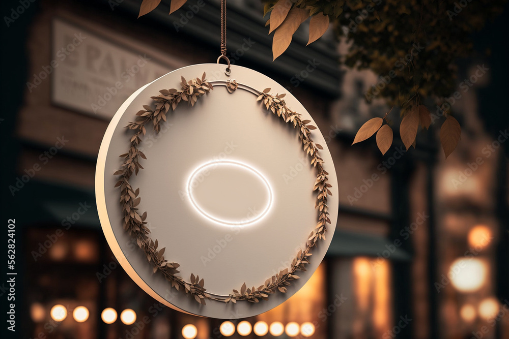 Blank minimal circular shop signboard mockup for design, street hanging ...