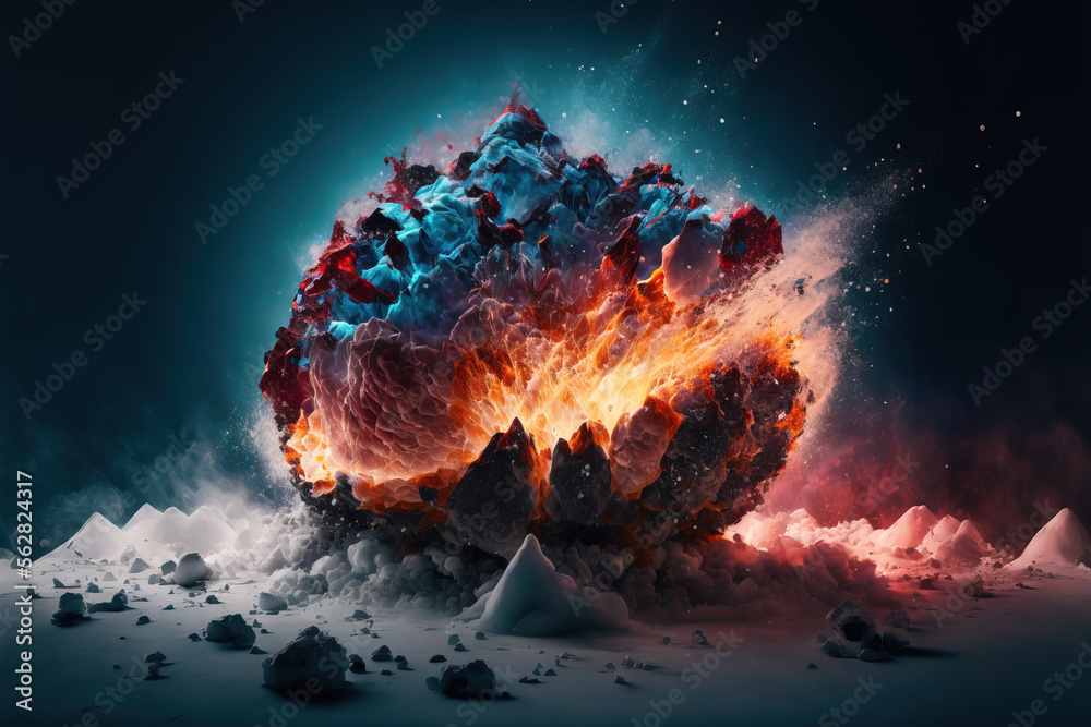 Fire and ice concept. Good and evil. Hot and cold. Exploding fire. Exploding ice. Alien egg ...