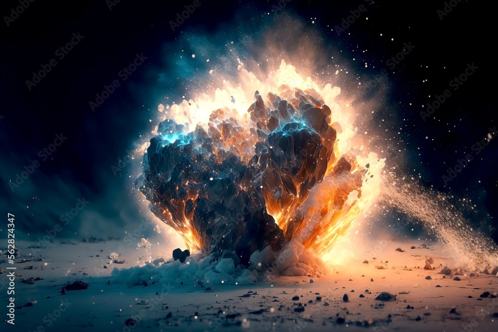 Fire and ice concept. Good and evil. Hot and cold. Exploding fire. Meteor of fire. Meteor of ice ...