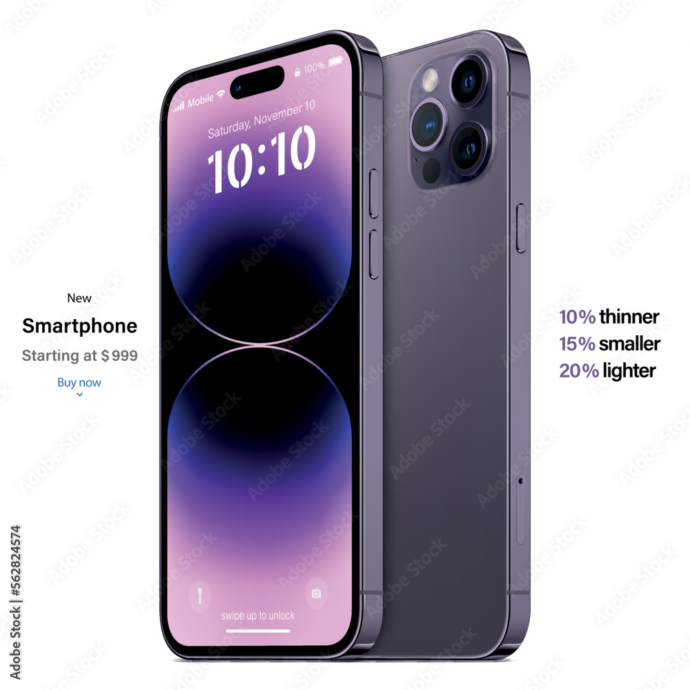 new frameless smartphone purple color with colorful screen saver front ...