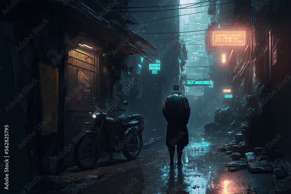 Cyberpunk Rebellion: Lone Vigilante Battles Oppression in Rain-Soaked ...