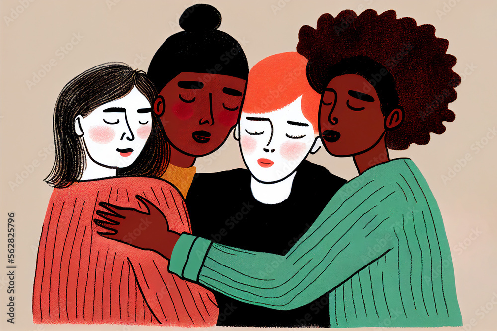 Cartoon of a group of young diverse multiracial male and female adult ...