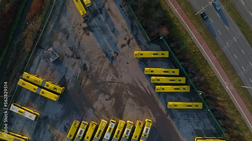 Bus depot in the city. Public transport concept, bus transportation ...