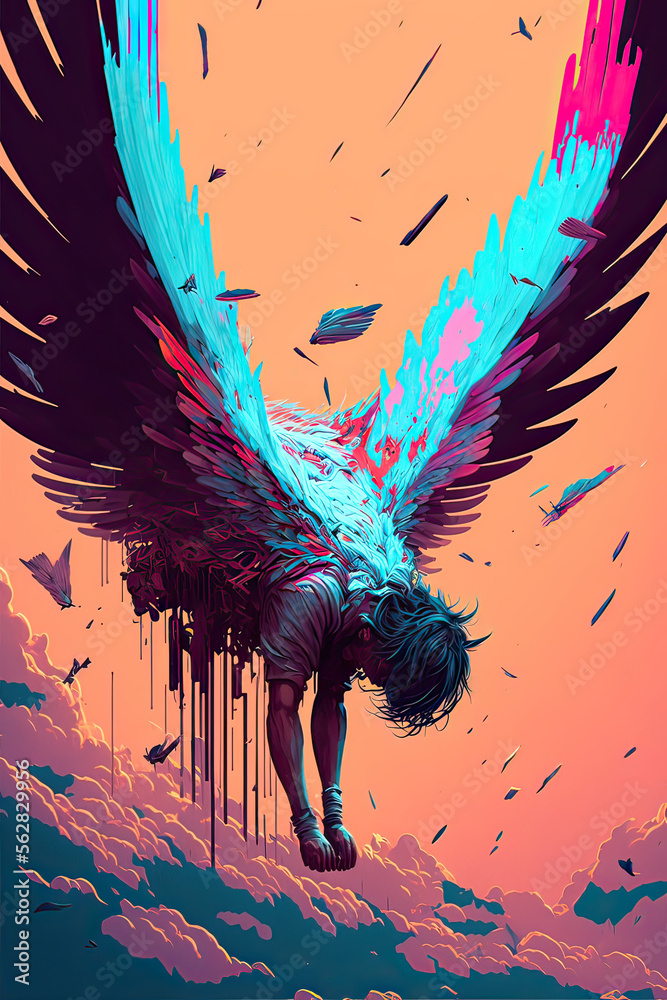 Falling Angel, Digital Art Style, Illustration Painting Stock ...