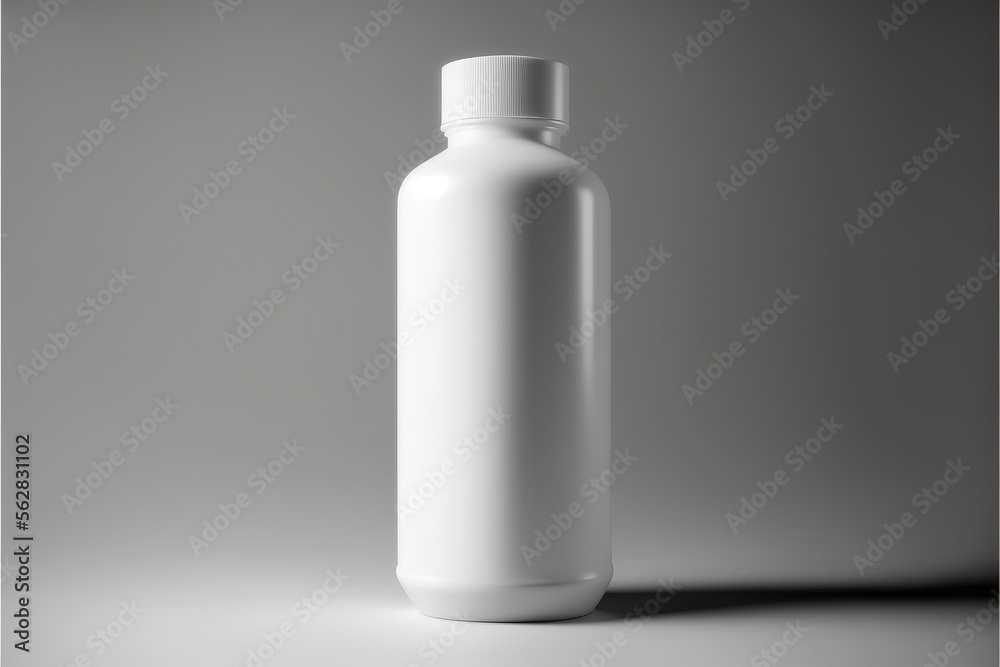 Mockup of a tall white bottle against a white background. Empty ...