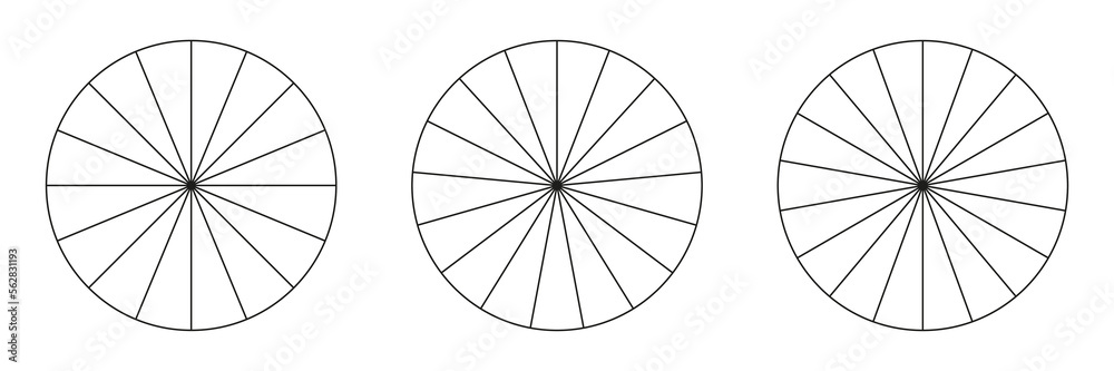 Pie chart, diagram set. Simple business chart. Sixteen, seventeen and ...
