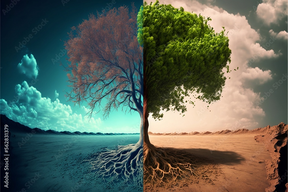 Tree in Two With Very Different Environments Earth Day, Generative AI ...