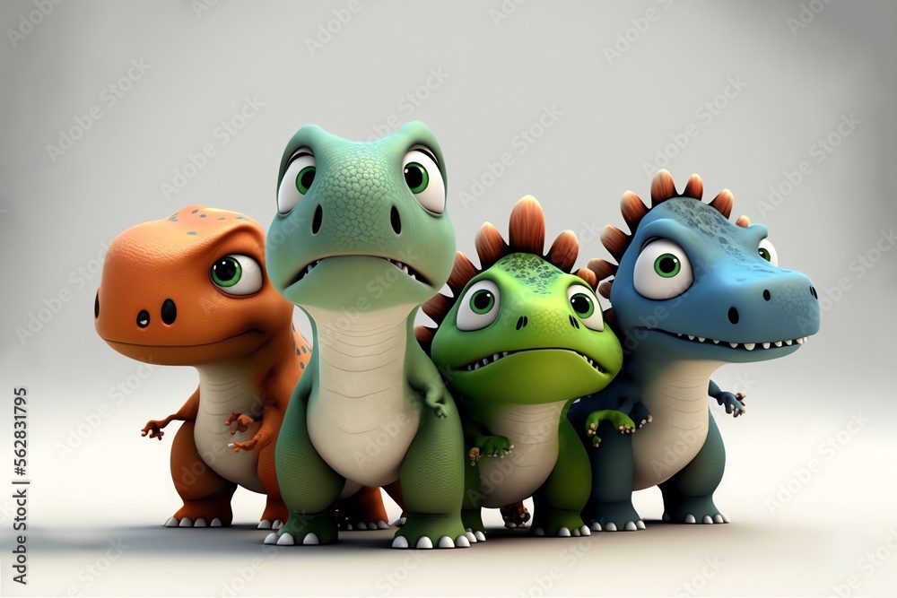 Set of adorable baby cartoon dinosaurs characters illustration. Cute ...
