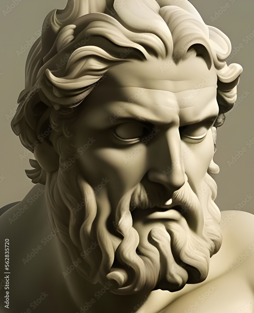 Generative AI image featuring a chiseled white marble statue bust of ...