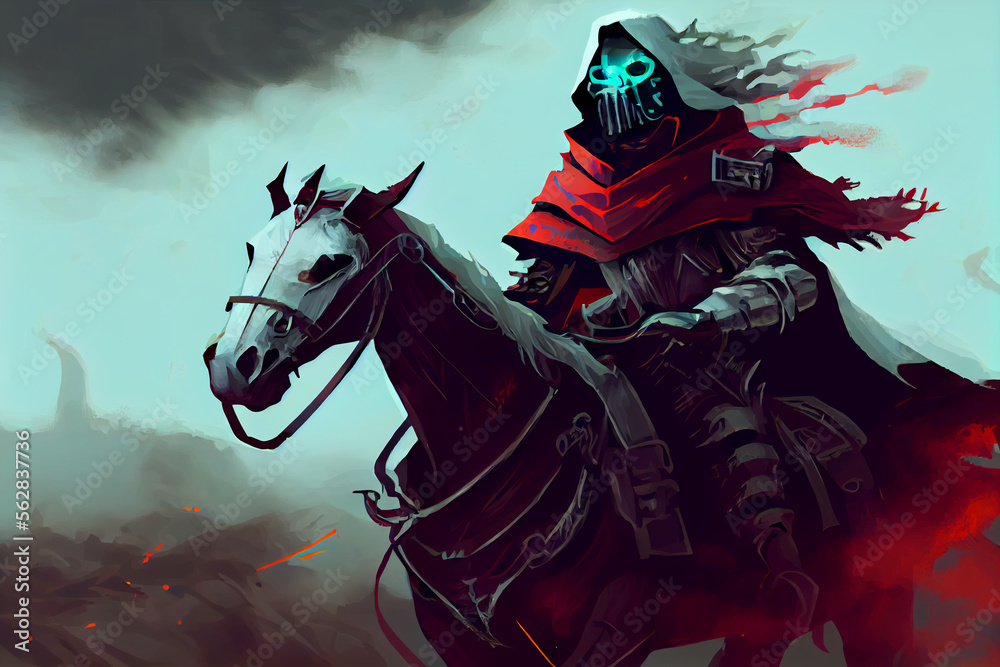 Apocalypse warrior in a cloak with gas mask holding a gun sitting on ...
