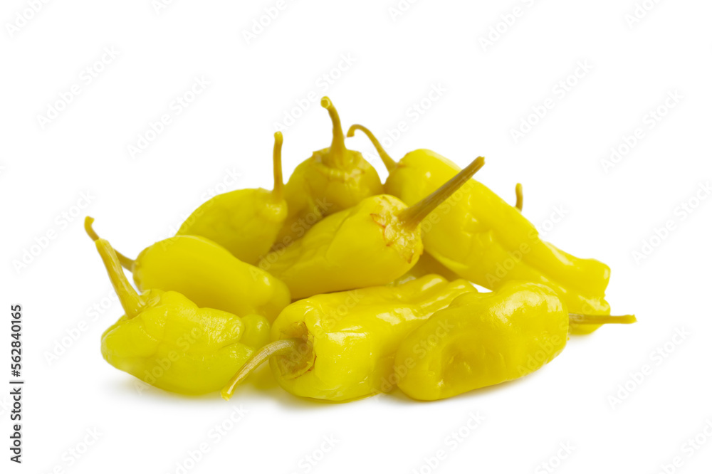 Pile of pickled yellow peppers, pepperoncini or friggitelli isolated on ...