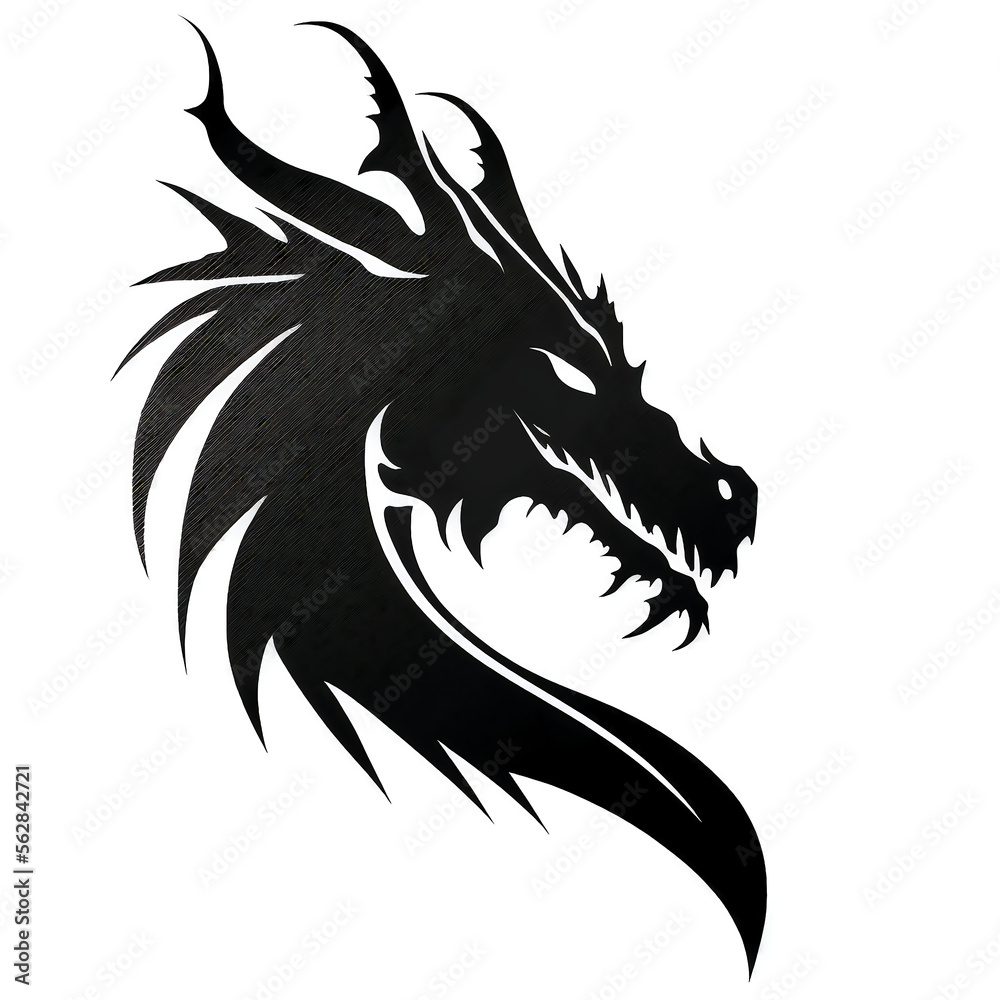 Dragon face silhouette for logo, design or tattoo. Generative AI. Stock ...